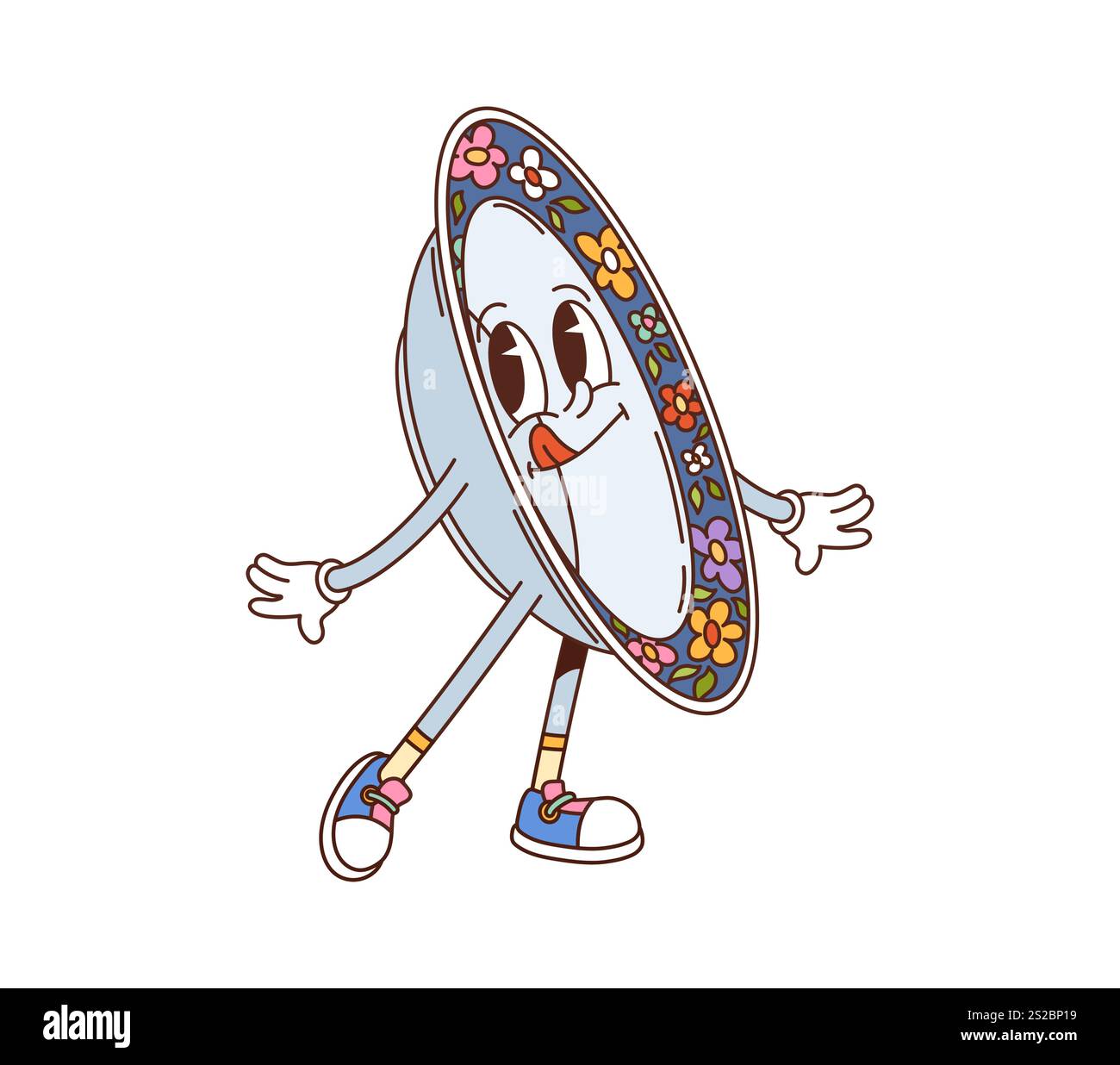 Groovy dish plate retro cartoon character for kitchenware or utensil ...