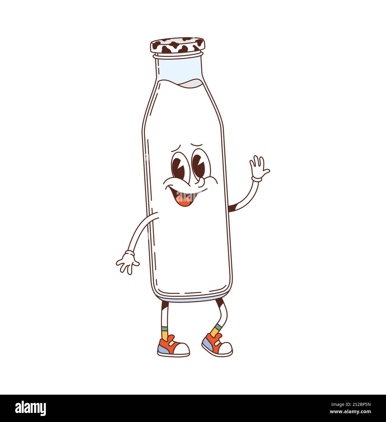 Cartoon retro groovy milk bottle comical character. Fresh dairy product ...