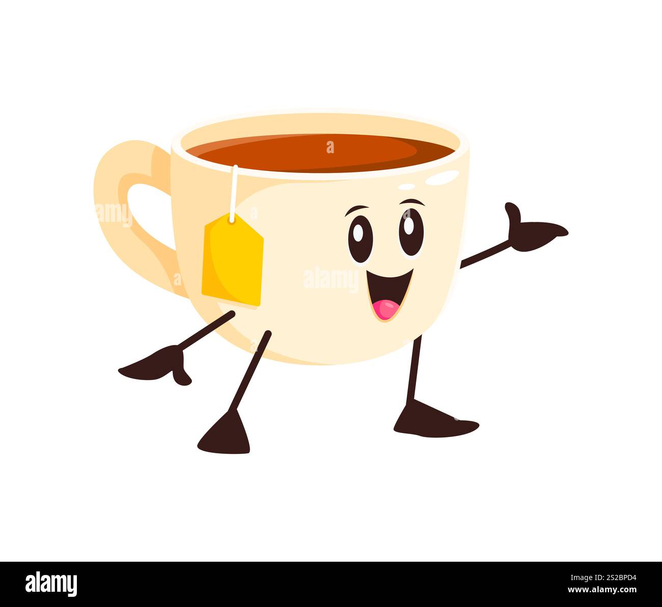 Cartoon hot tea drink cup cheerful character. Natural herbal drink ...