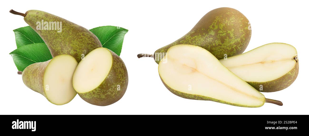 Green conference pear isolated on white background with full depth of ...