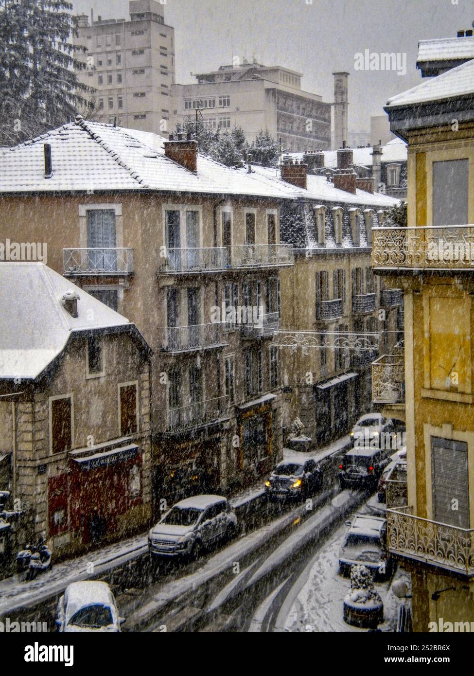 Aix-les-Bains, France - December 11th 2012 : street in winter with a ...