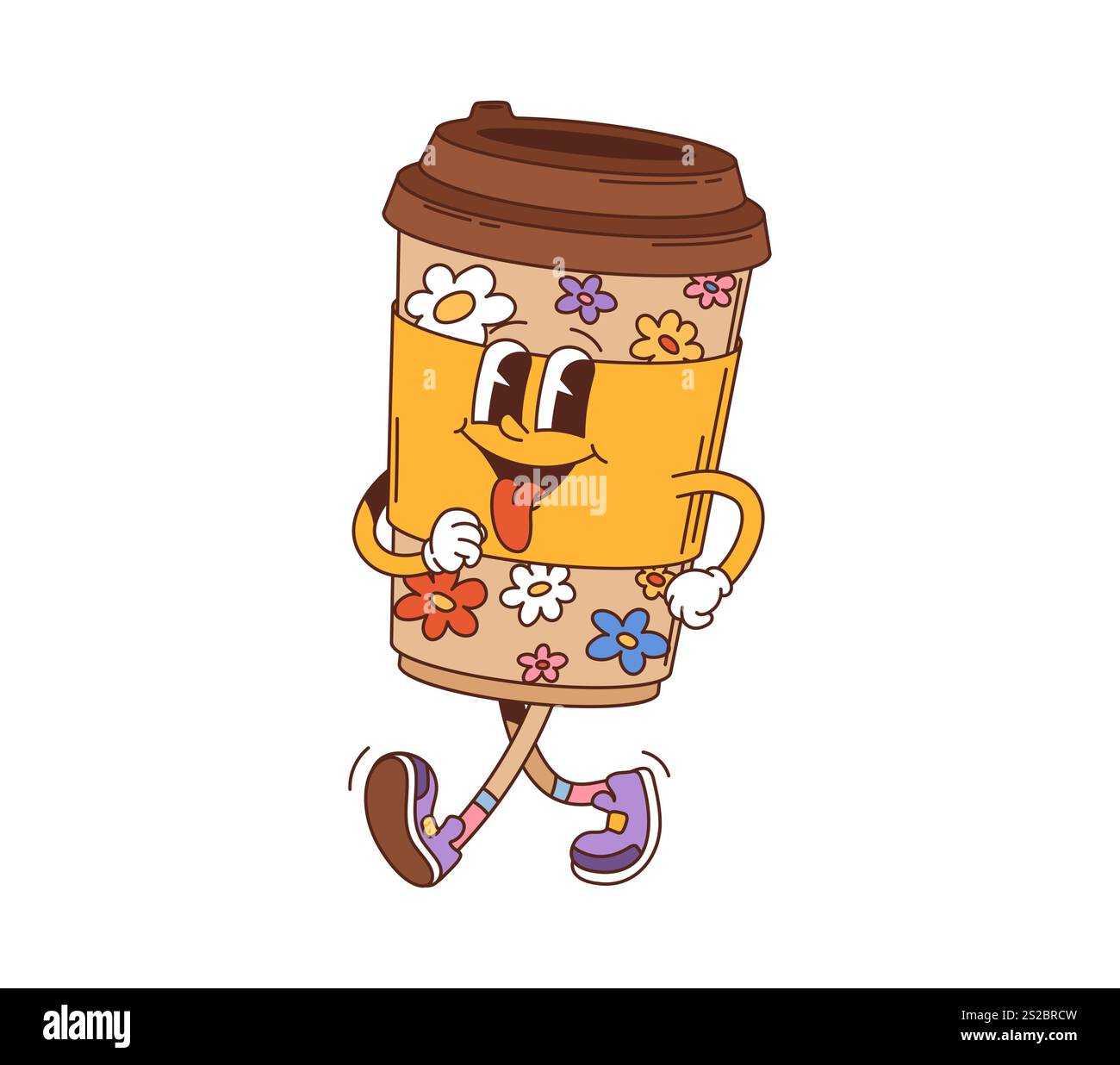 Cartoon groovy coffee disposable cup character. Street cafe takeout ...