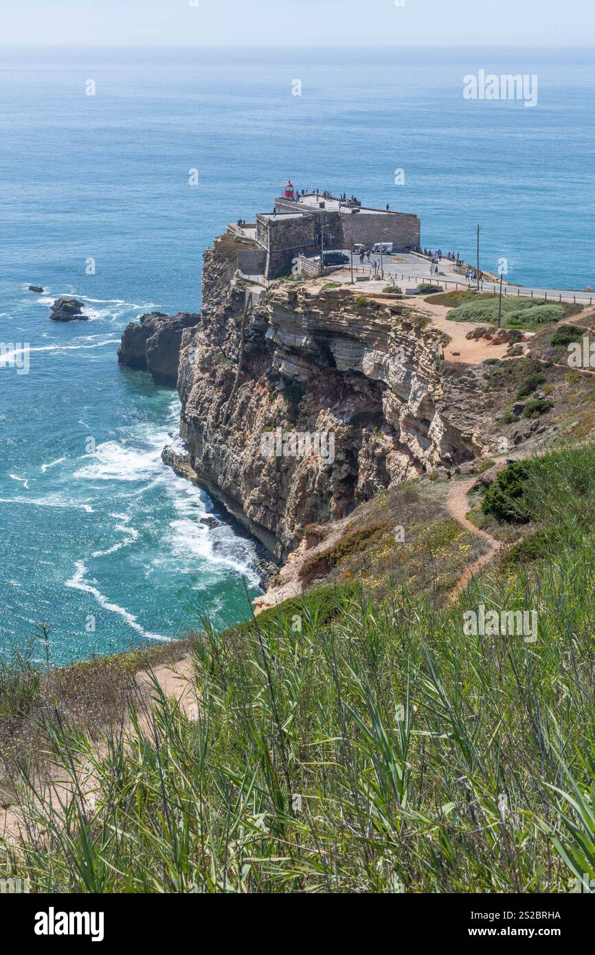 Fort of Sao Miguel Arcanjo Lighthouse in Nazare, Portugal. Vertical ...