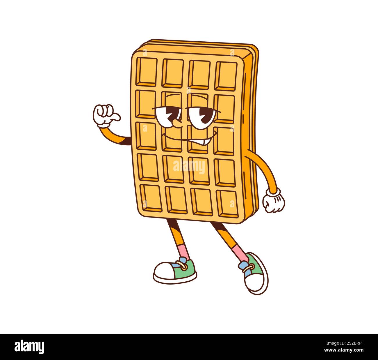 Cartoon groovy fast food belgian waffle character. Restaurant dessert ...
