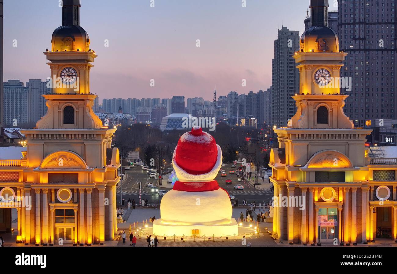 An iconic giant snowman welcomes tourists in Harbin City, northeast ...