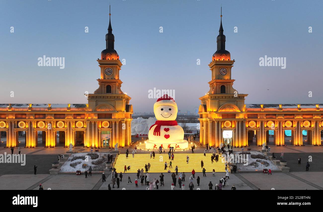 An iconic giant snowman welcomes tourists in Harbin City, northeast ...