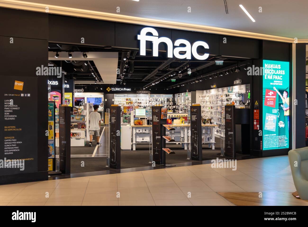 Torres Novas, Portugal 24 July 2024. Fnac logo sign store at shopping center. Fnac is a large ...