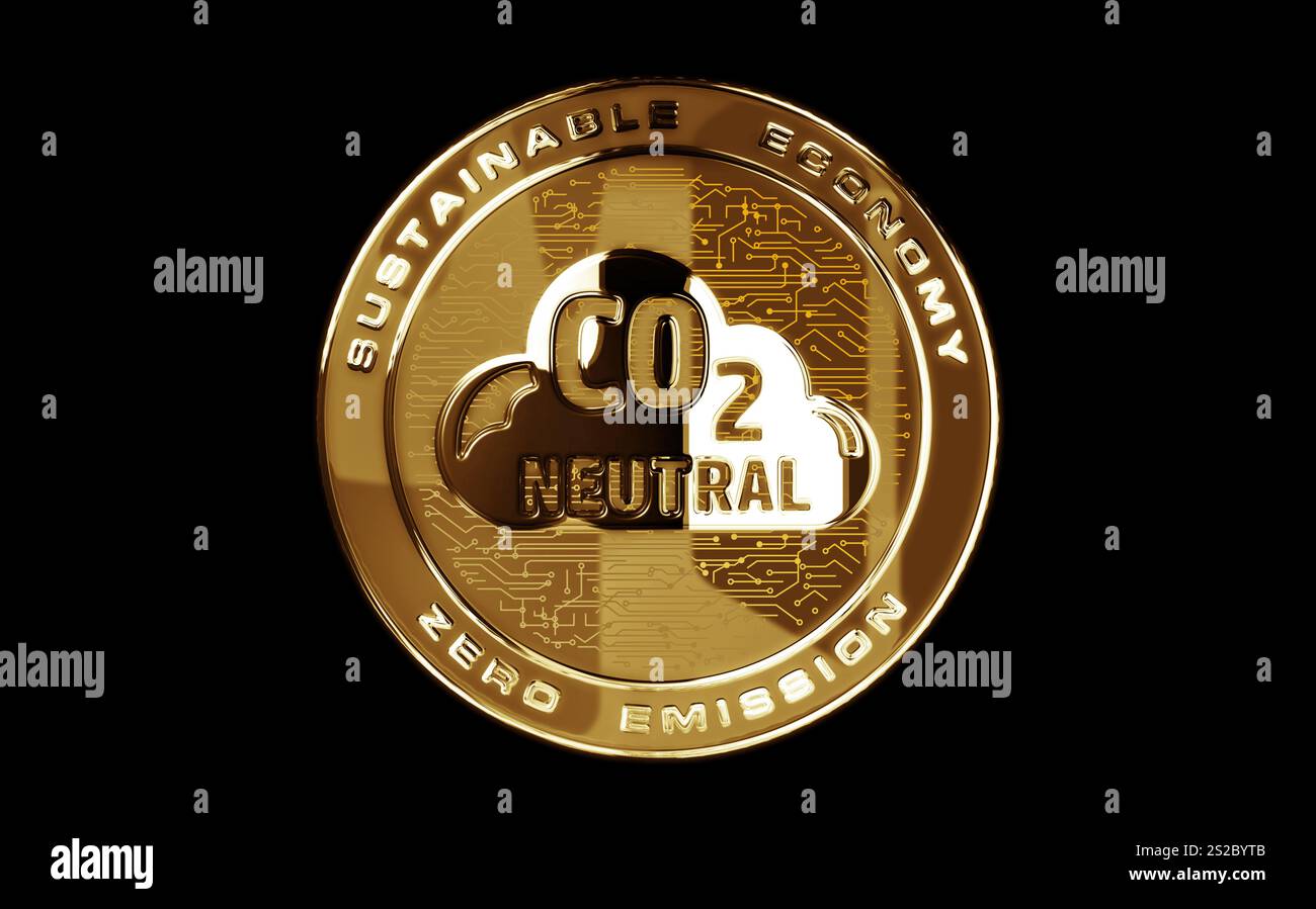 CO2 Neutral and eco friendly isolated gold coin on green screen ...