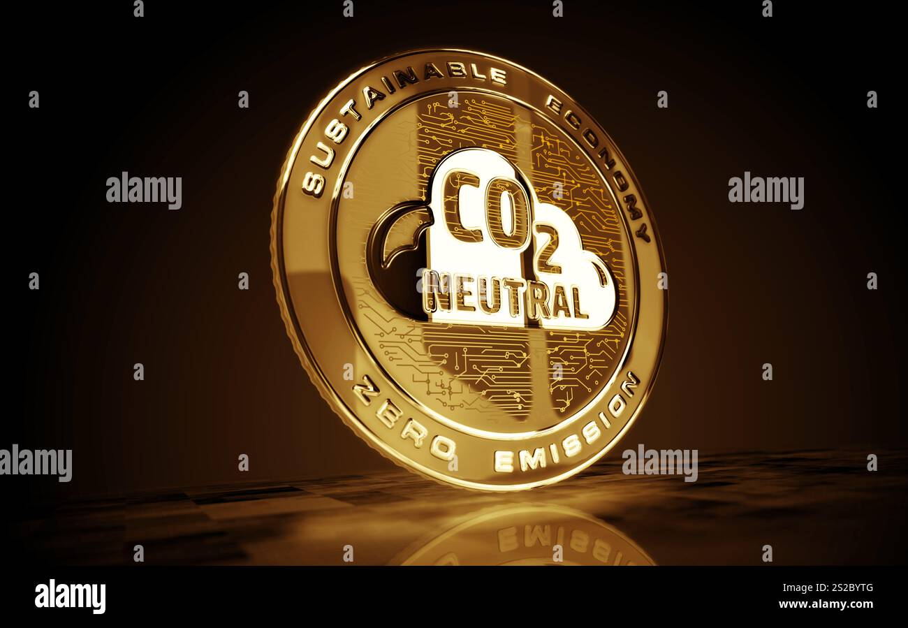 CO2 Neutral and eco friendly gold coin on green screen background ...