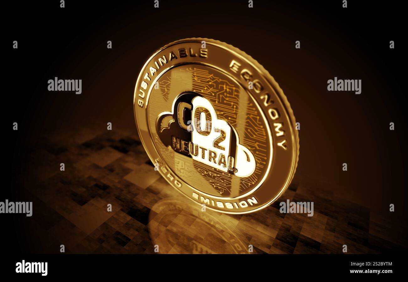 CO2 Neutral and eco friendly gold coin on green screen background ...