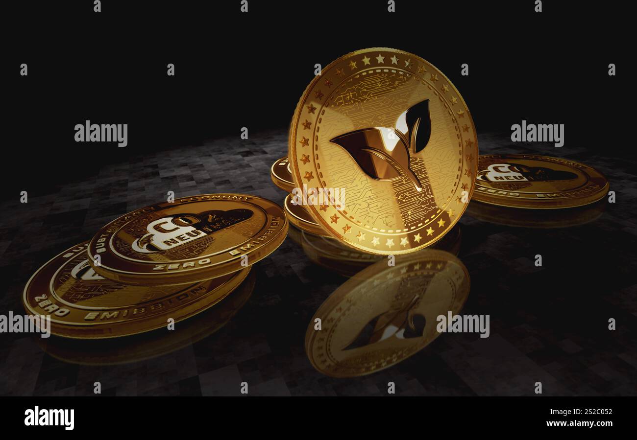 CO2 Neutral and eco friendly gold coin on green screen background ...