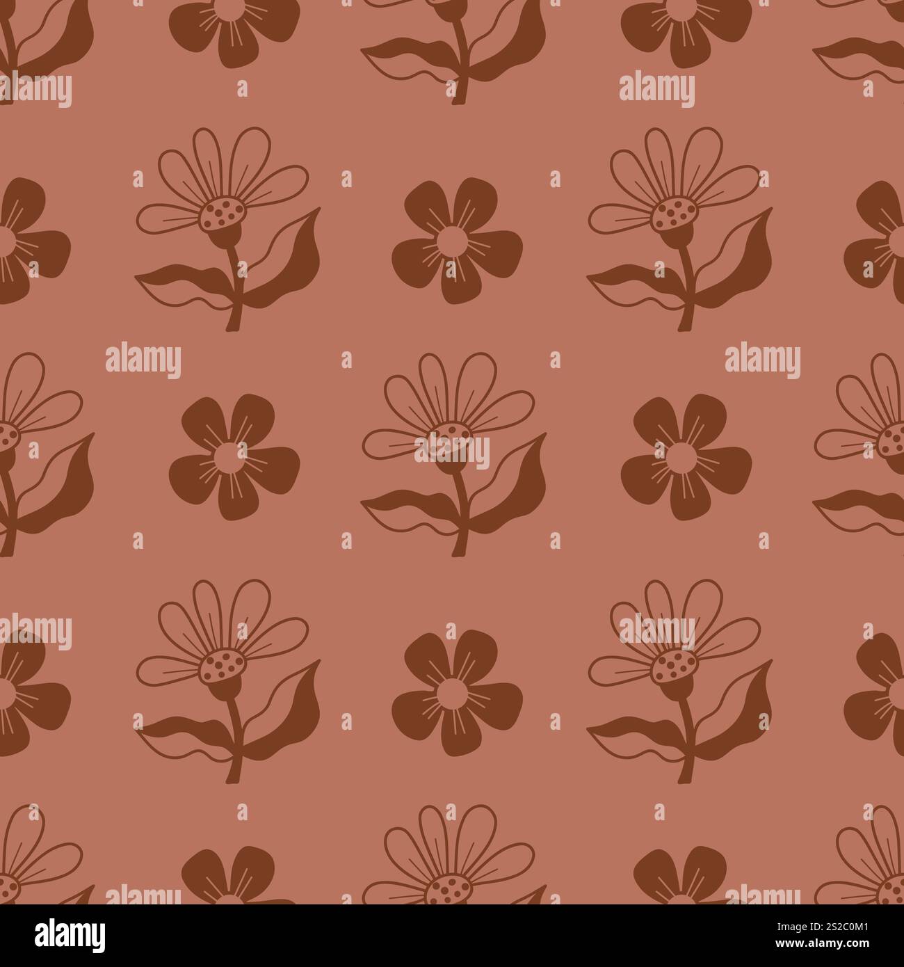 Seamless Floral Pattern. Hand drawn flowers on mocha mousse brown ...