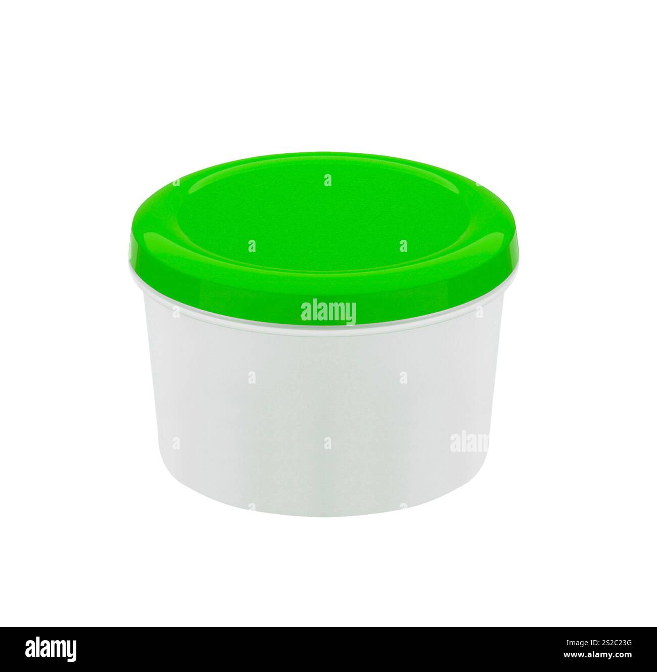 food container with green plastic lid isolated on white background ...