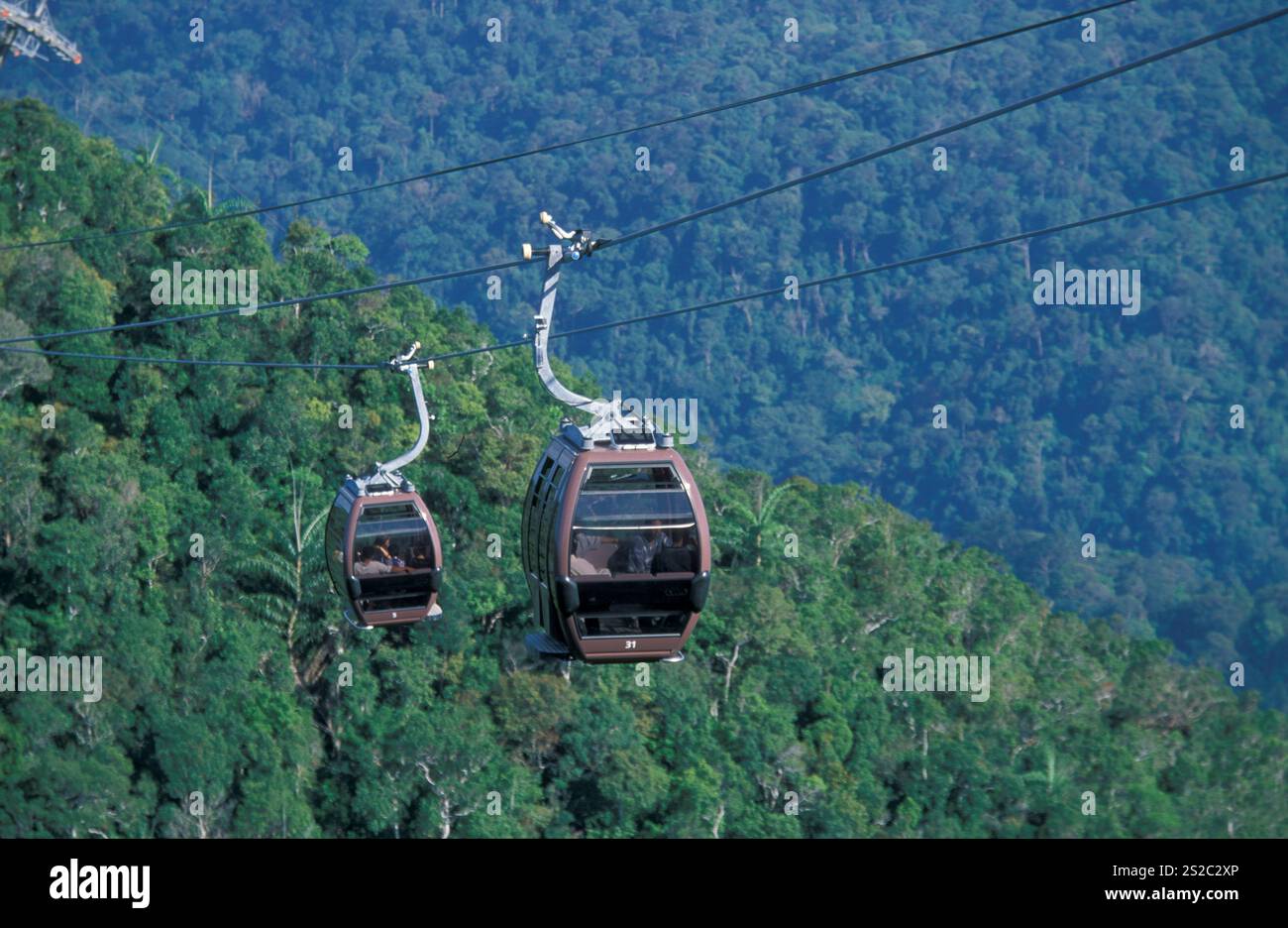 a cable car at the jungle Landscape at the Mountain area of Gunung ...