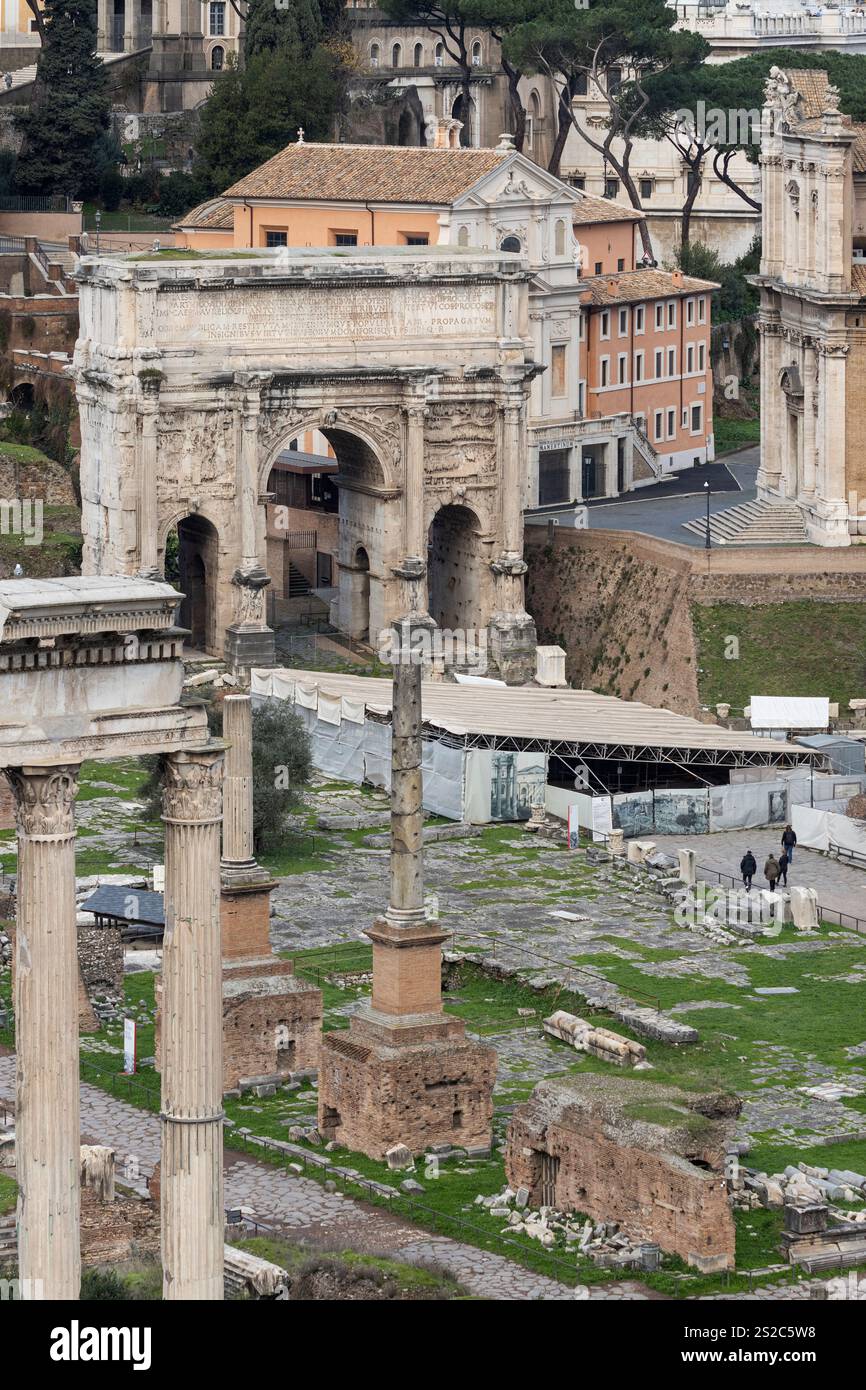 Roman Forum monumental archaelogical site. Temples, churches, colosseum ...