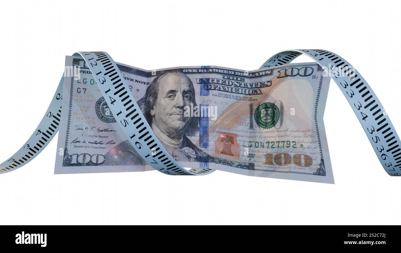 3d rendering of a crumpled one hundred US dollar bill ($100) with a ...
