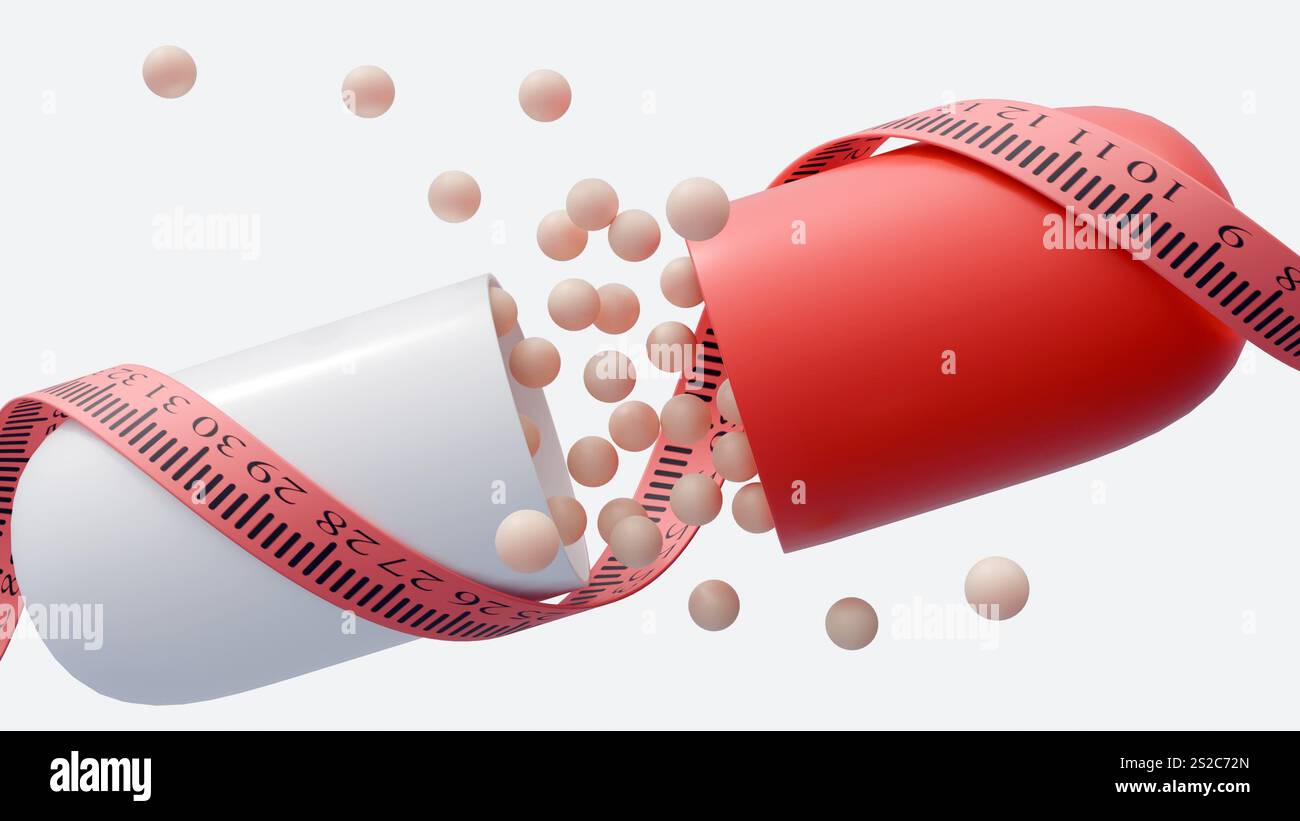 3d rendering of medicine pills are spilling out of the open capsule ...