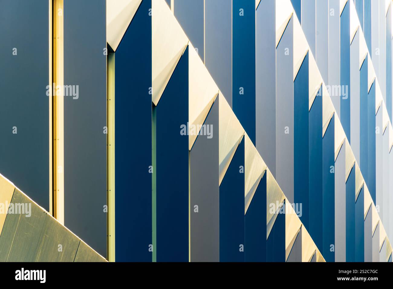 Abstract Modern Facade with Geometric Patterns, Blue and Yellow Panels ...