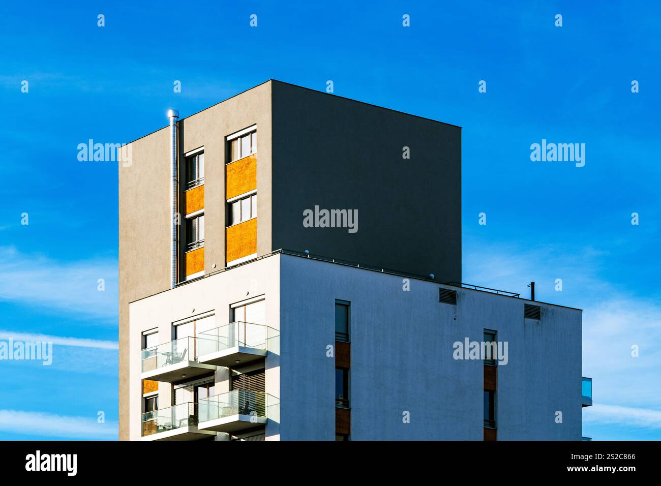 Modern Multi-Story Residential Building with Vibrant Facade, Large ...