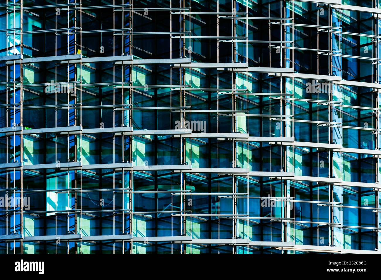 Glass Building Facade with Complex Steel Framework and Reflective Blue ...