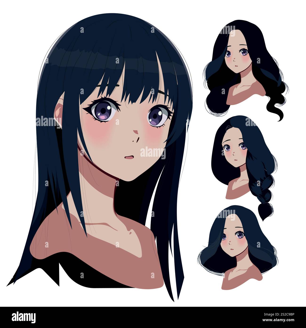 Design of a female anime character . Anime hairstyles wigs. Isolated ...