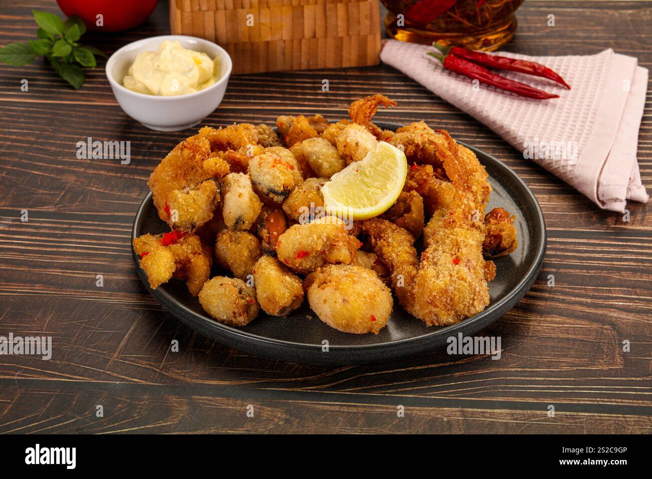 Fritto misto - deep fried seafood mix - calamari, prawn, fish, mussels ...