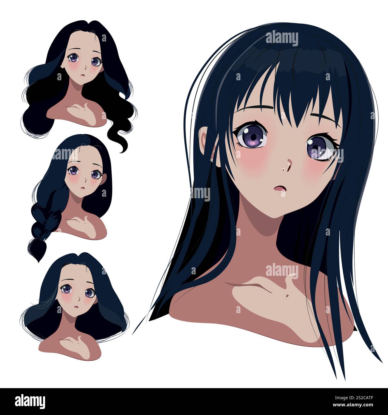 Design of a female anime character . Anime hairstyles wigs. Isolated ...