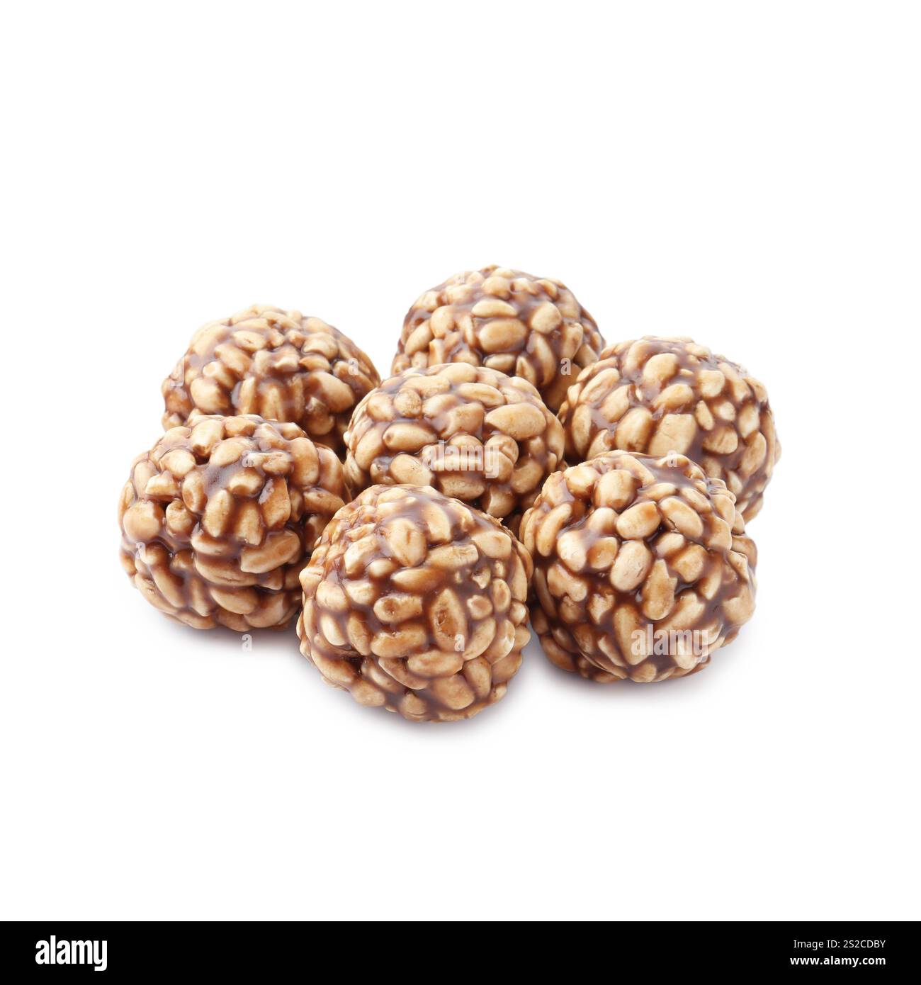 Delicious chocolate puffed rice balls isolated on white Stock Photo - Alamy