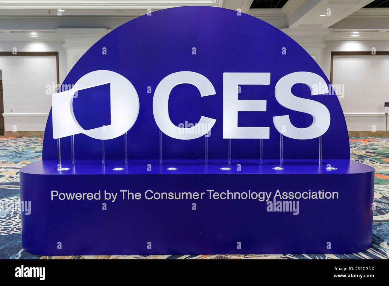 The CES logo sits ready for photo ops during Media Days at Mandalay Bay ...