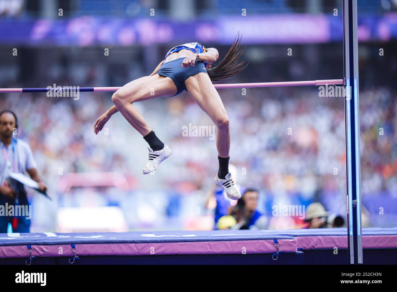 Daniela Stanciu participating in the high jump at the Paris 2024 ...