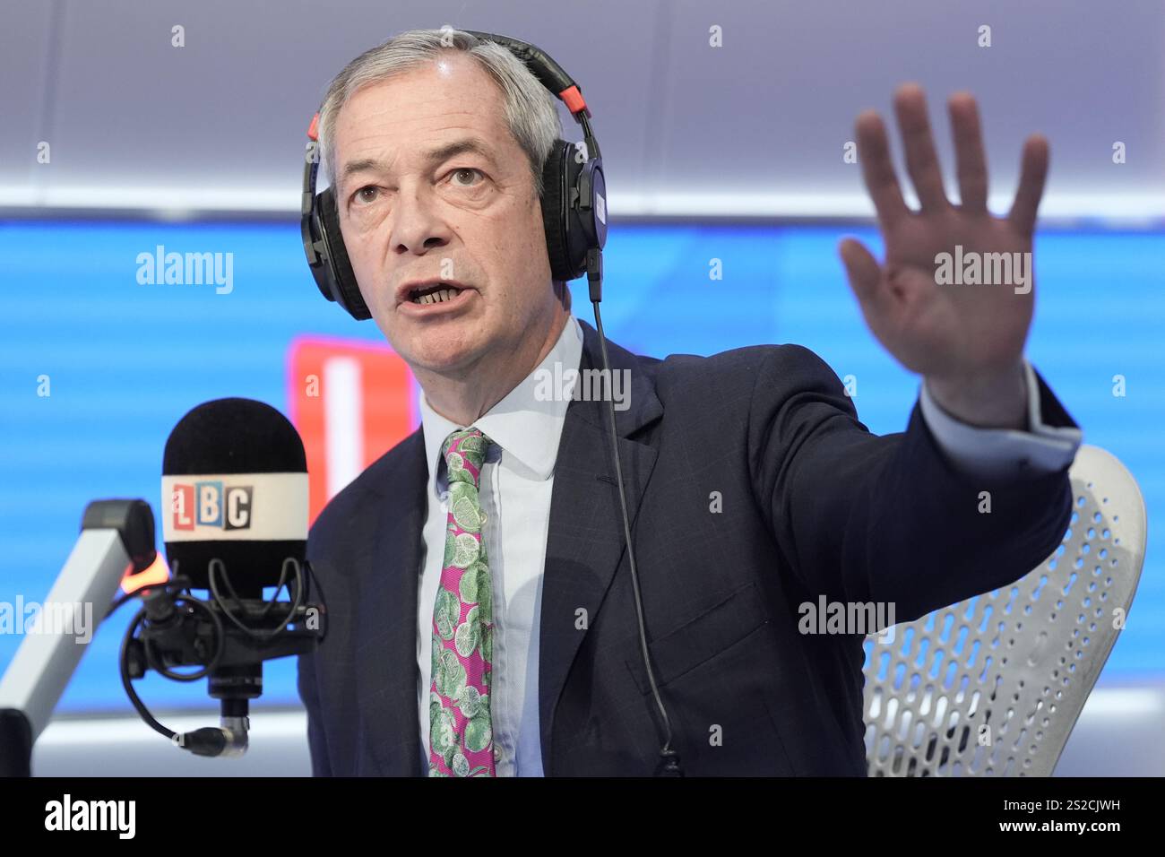 Reform UK leader Nigel Farage during an appearance on LBC's Nick ...