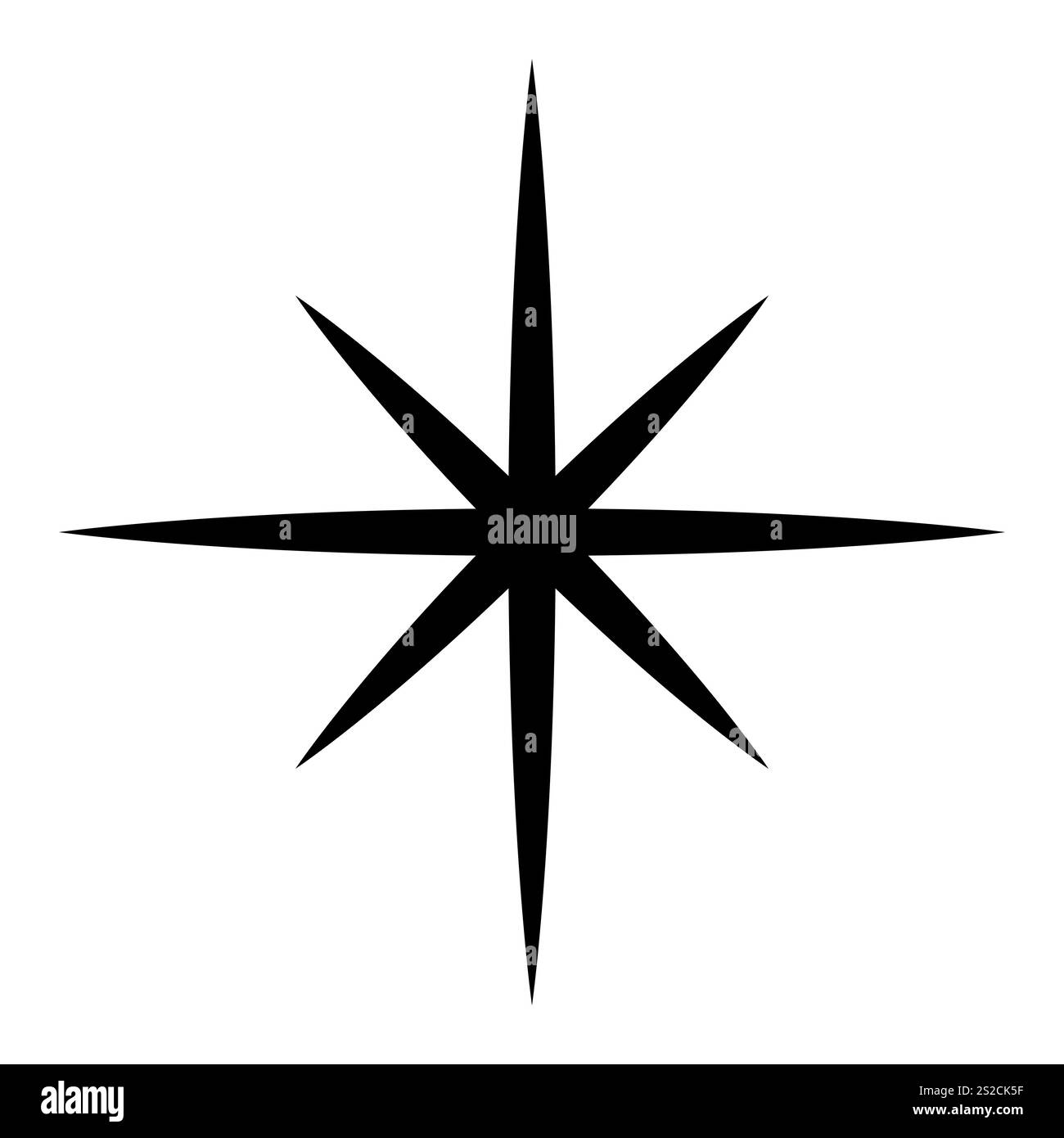 star shape symbol, black and white vector silhouette illustration of simple eight pointed star ...