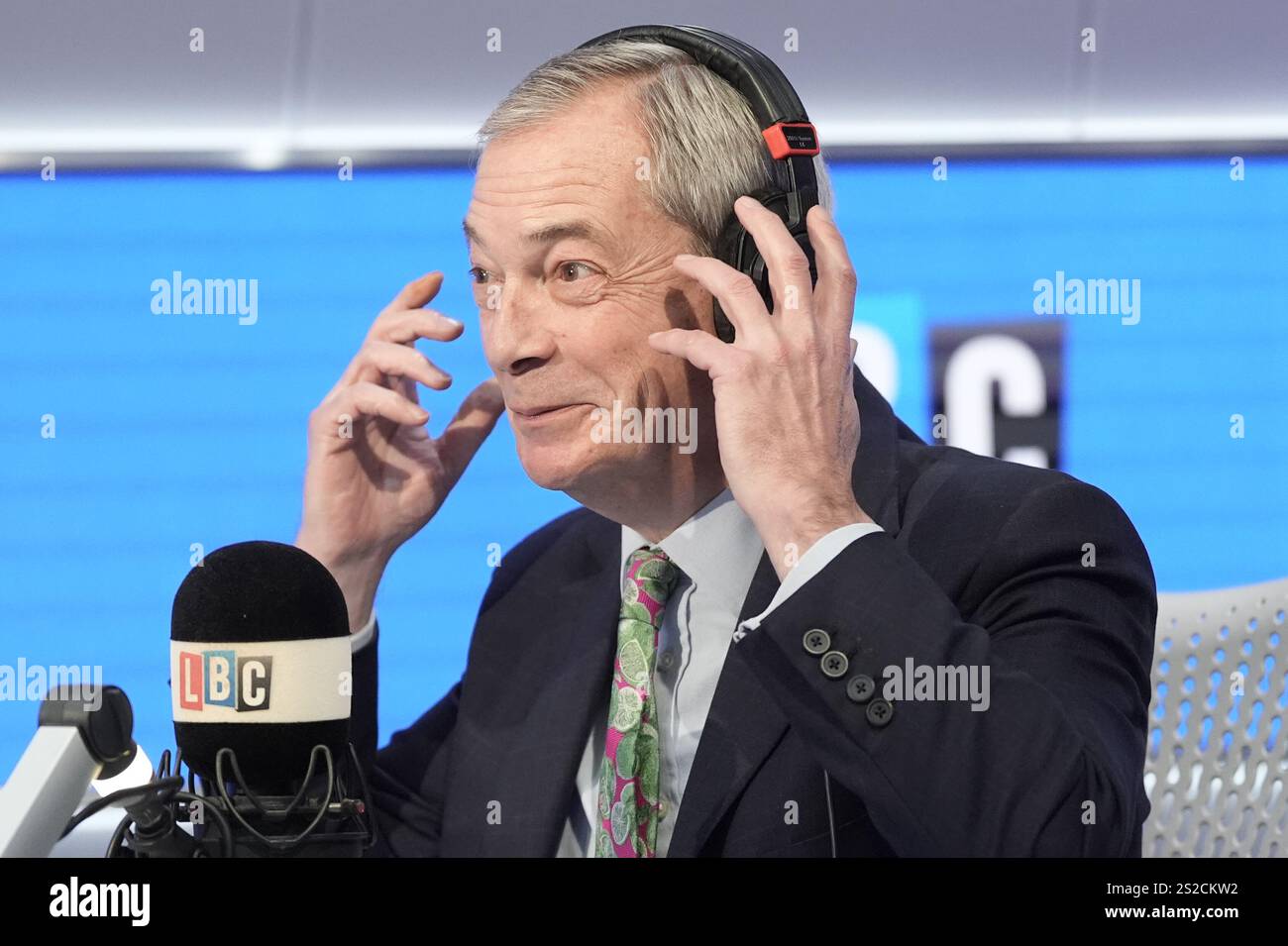 Reform UK leader Nigel Farage during an appearance on LBC's Nick ...