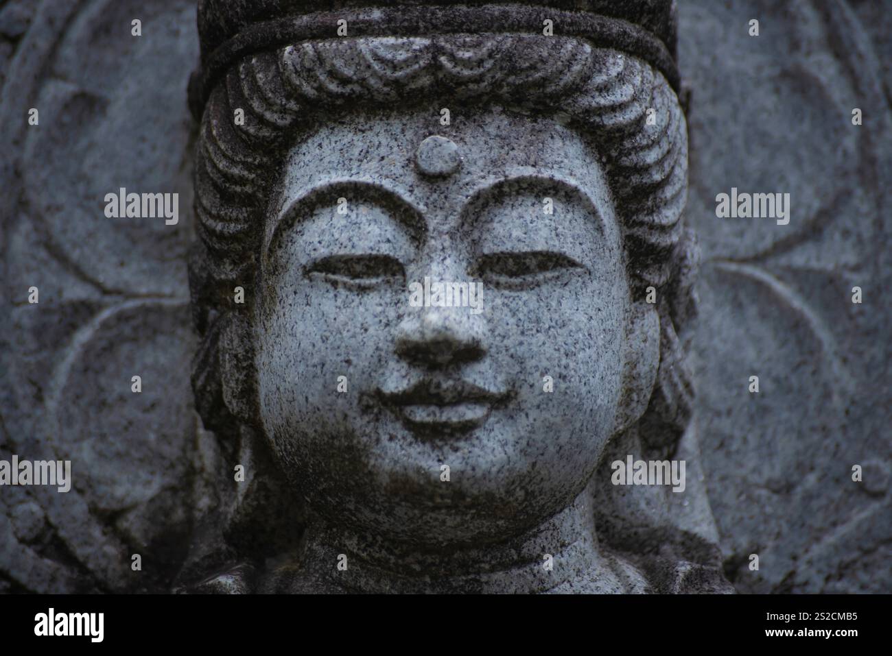 A religious stone statue of Bodhisattva Samantabhadra at Japanese ...