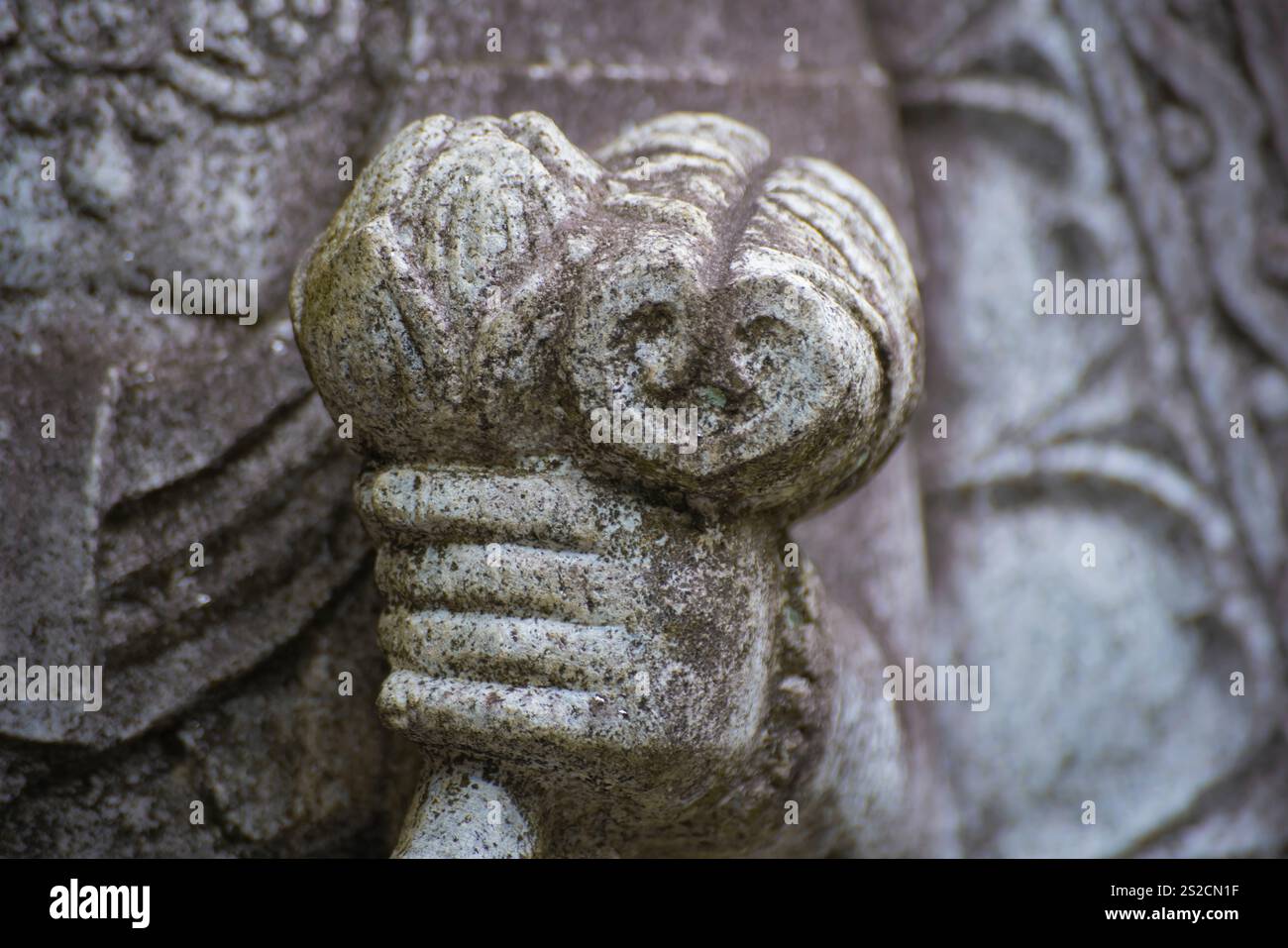 A religious stone statue of Akasagarbha at Japanese buddhism temple ...