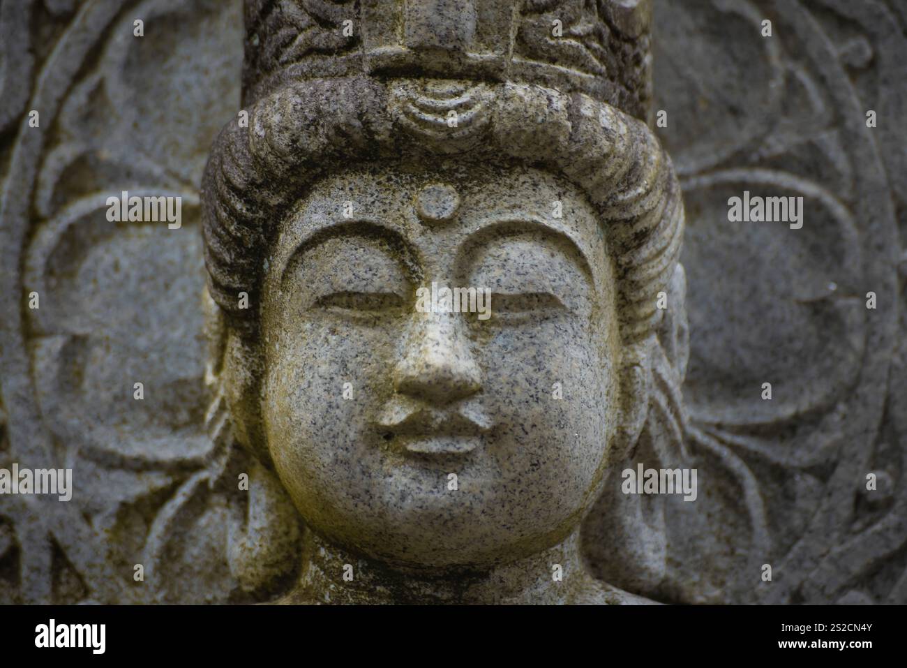 A religious stone statue of Mahasthamaprapta at Japanese buddhism ...