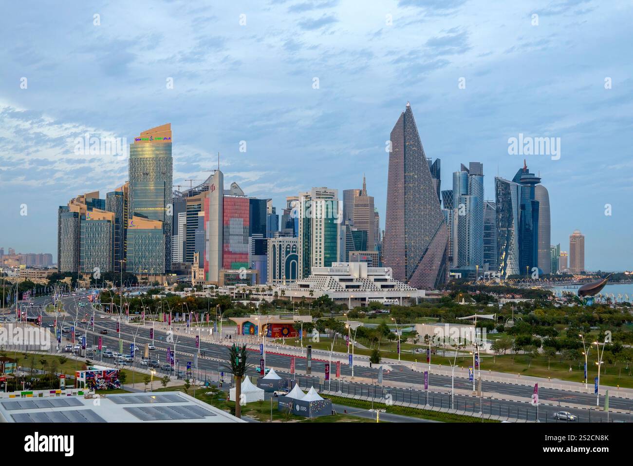 Aerial view of Doha Skyline from Corniche sunset time Stock Photo - Alamy