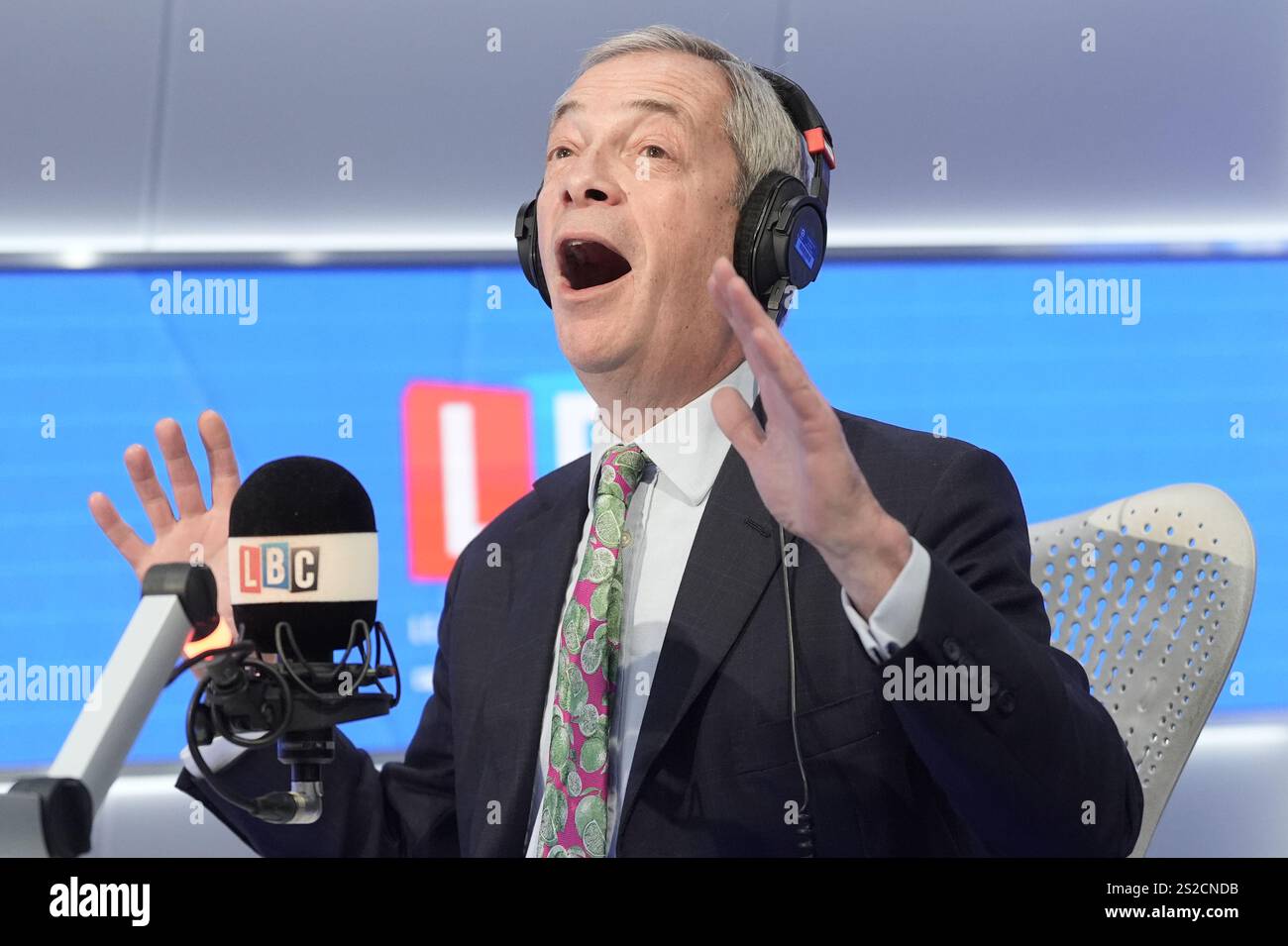 Reform UK leader Nigel Farage during an appearance on LBC's Nick ...