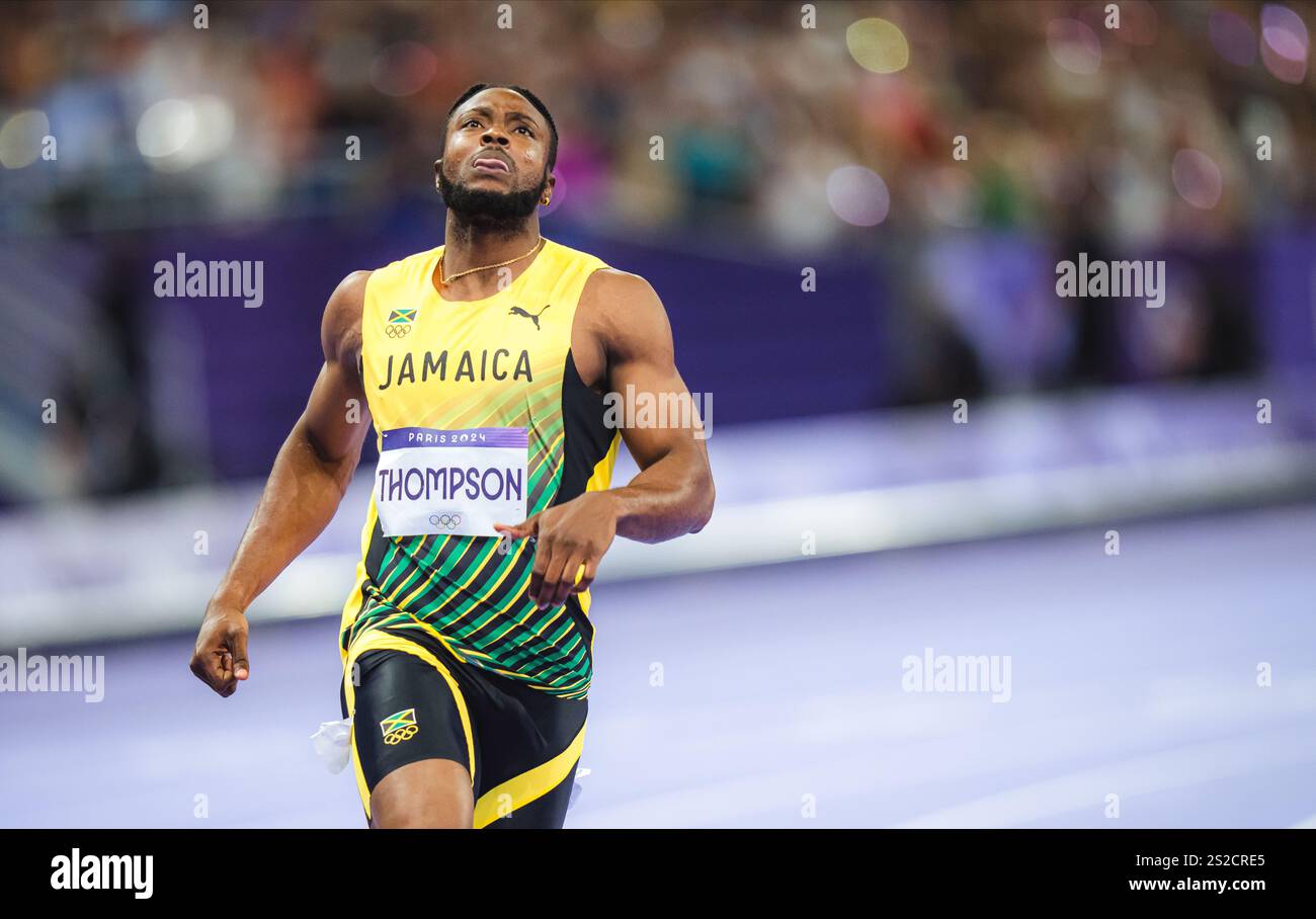 Kishane Thompson participating in the 100 metres at the Paris 2024 ...