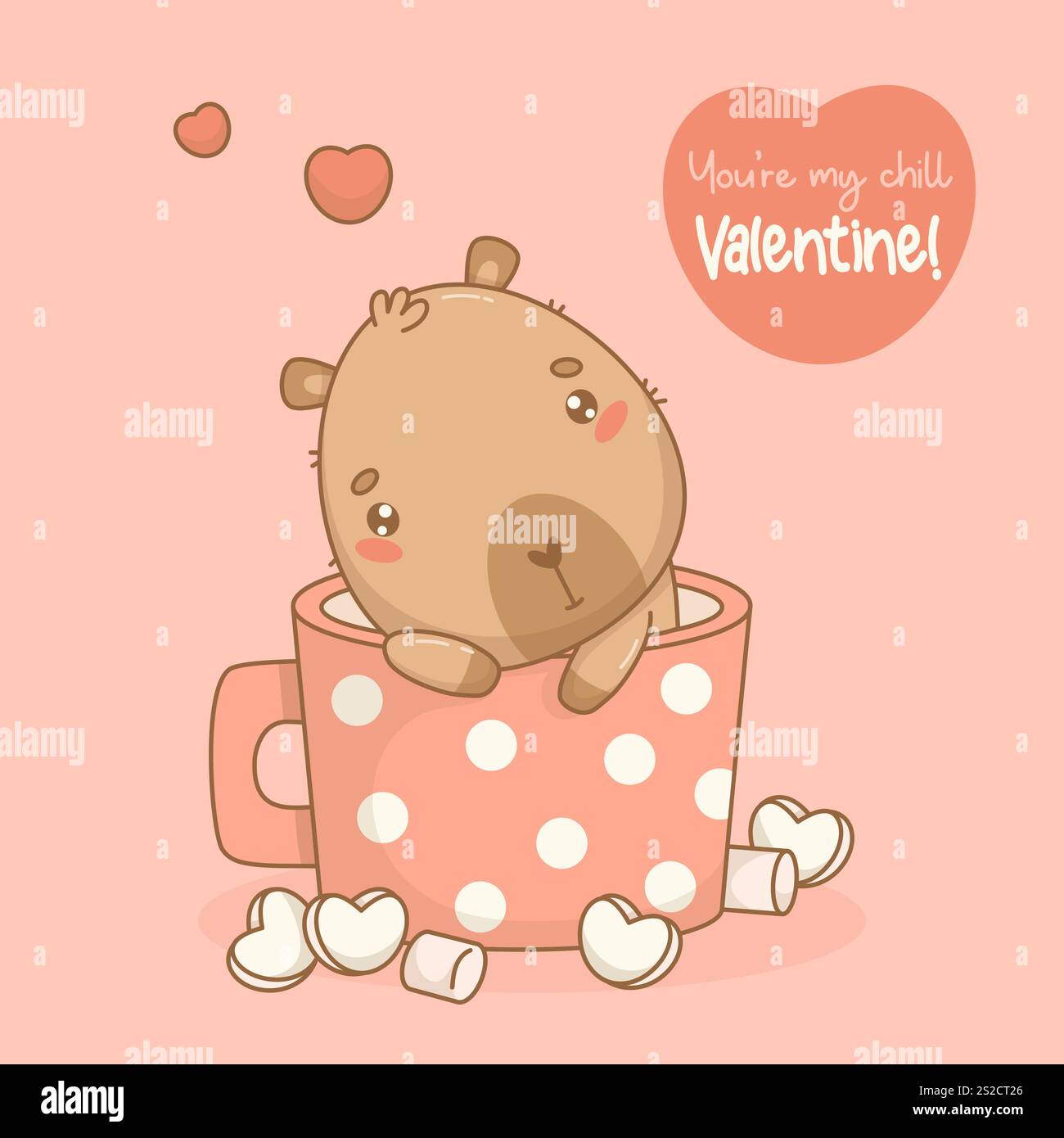 Cute romantic in love Capybara in polka dot pink cup with sweet ...