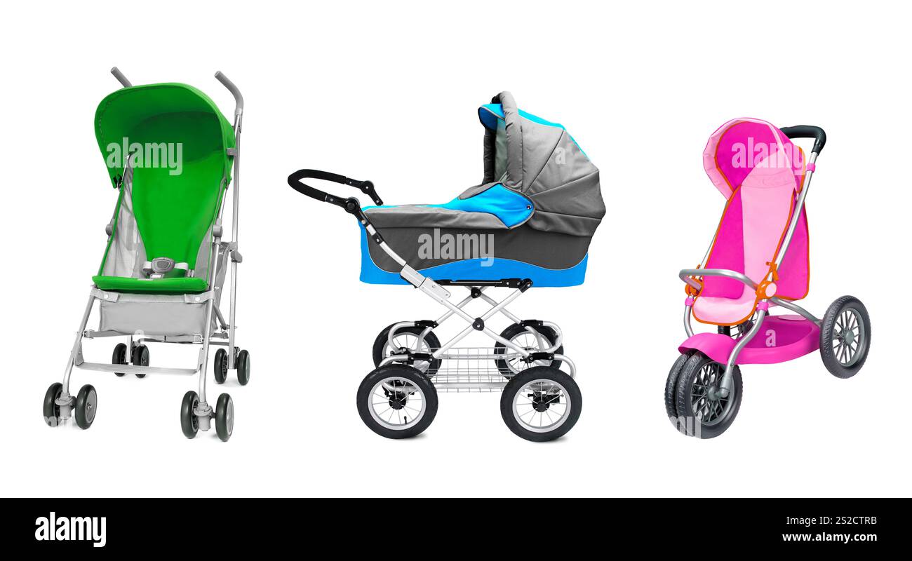 different prams isolated on white background Stock Photo - Alamy