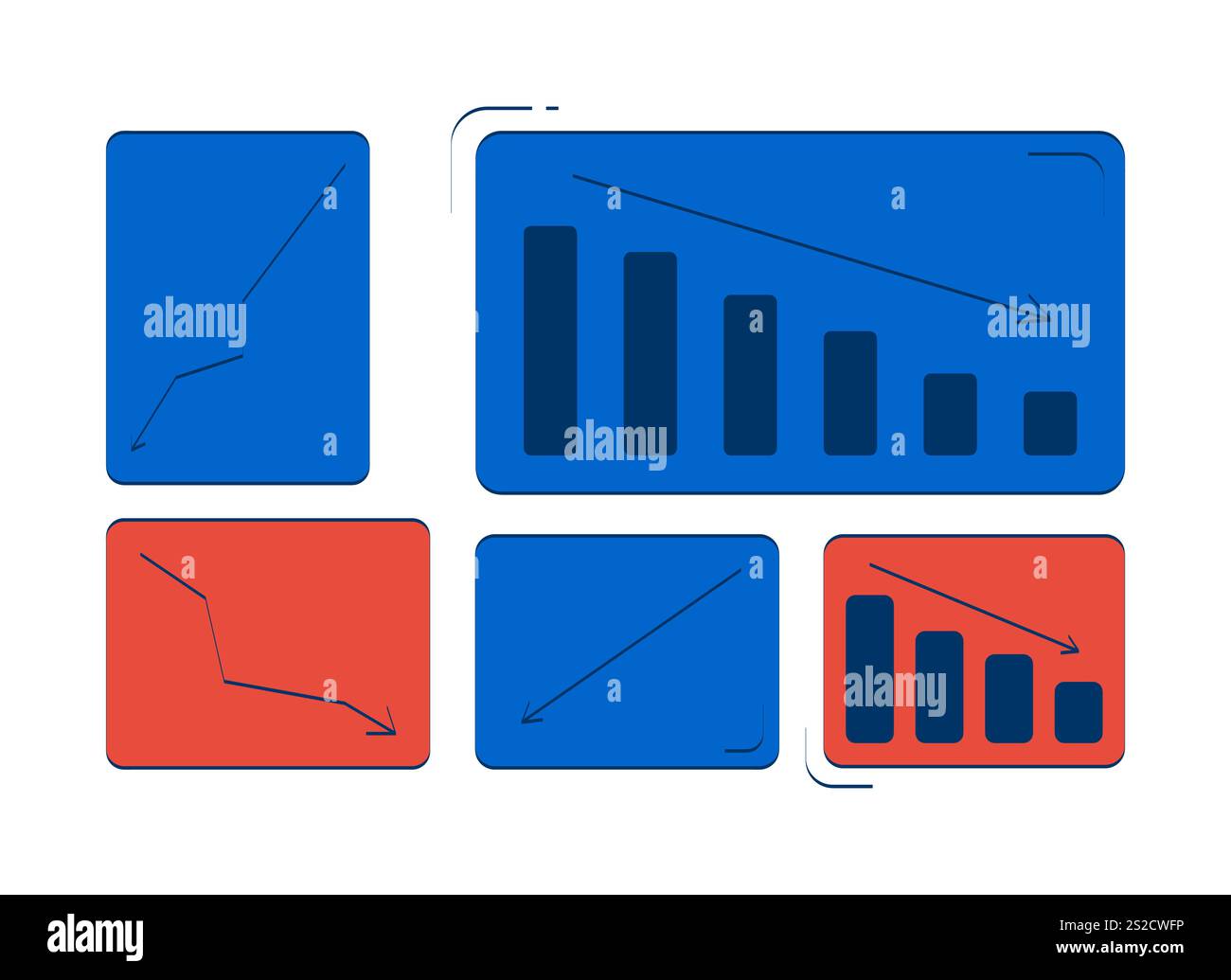 Falling graphs showing business crisis 2D doodle objects set Stock ...