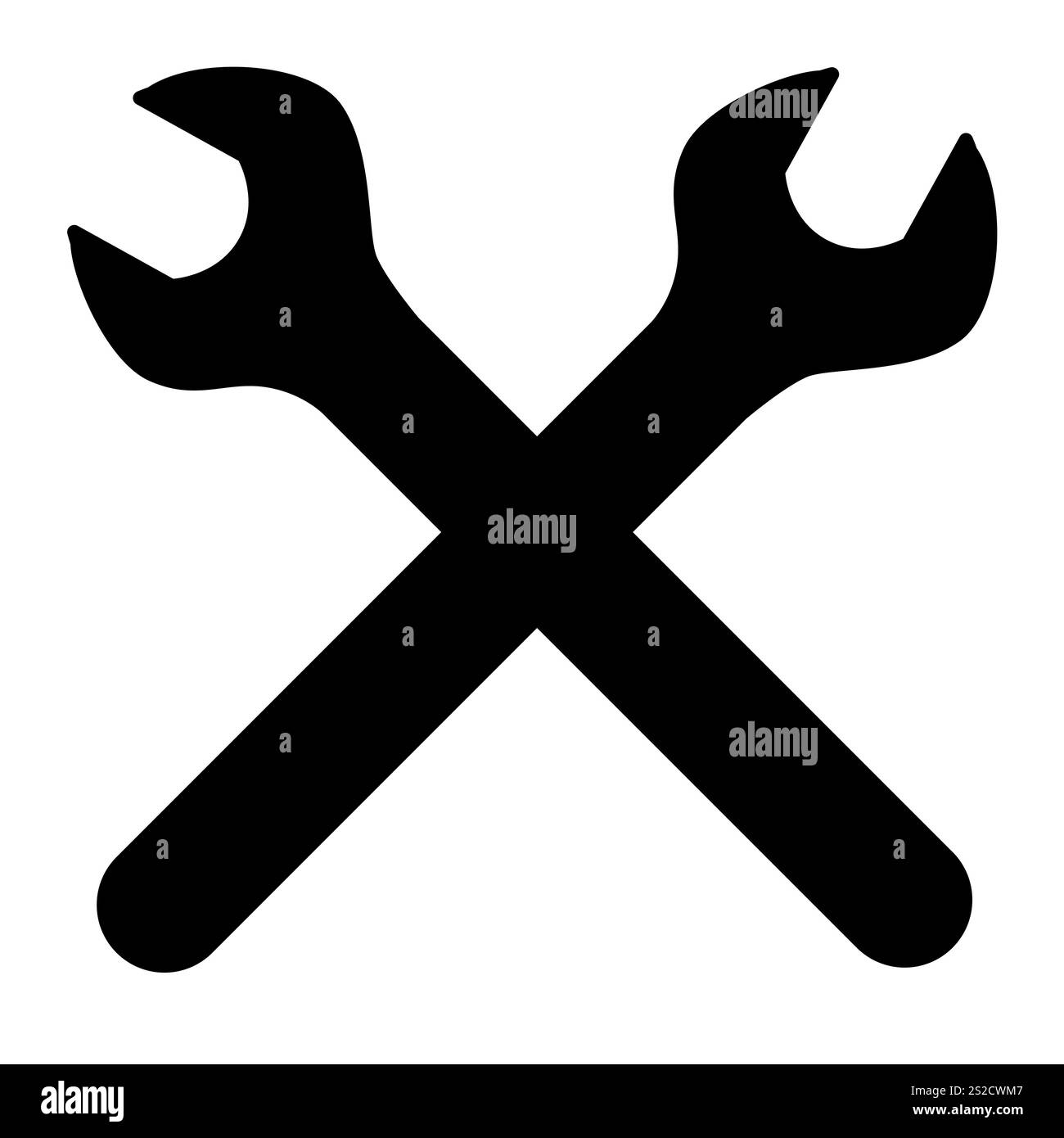 wrench, two crossed wrenches silhouette shape, black and white vector ...
