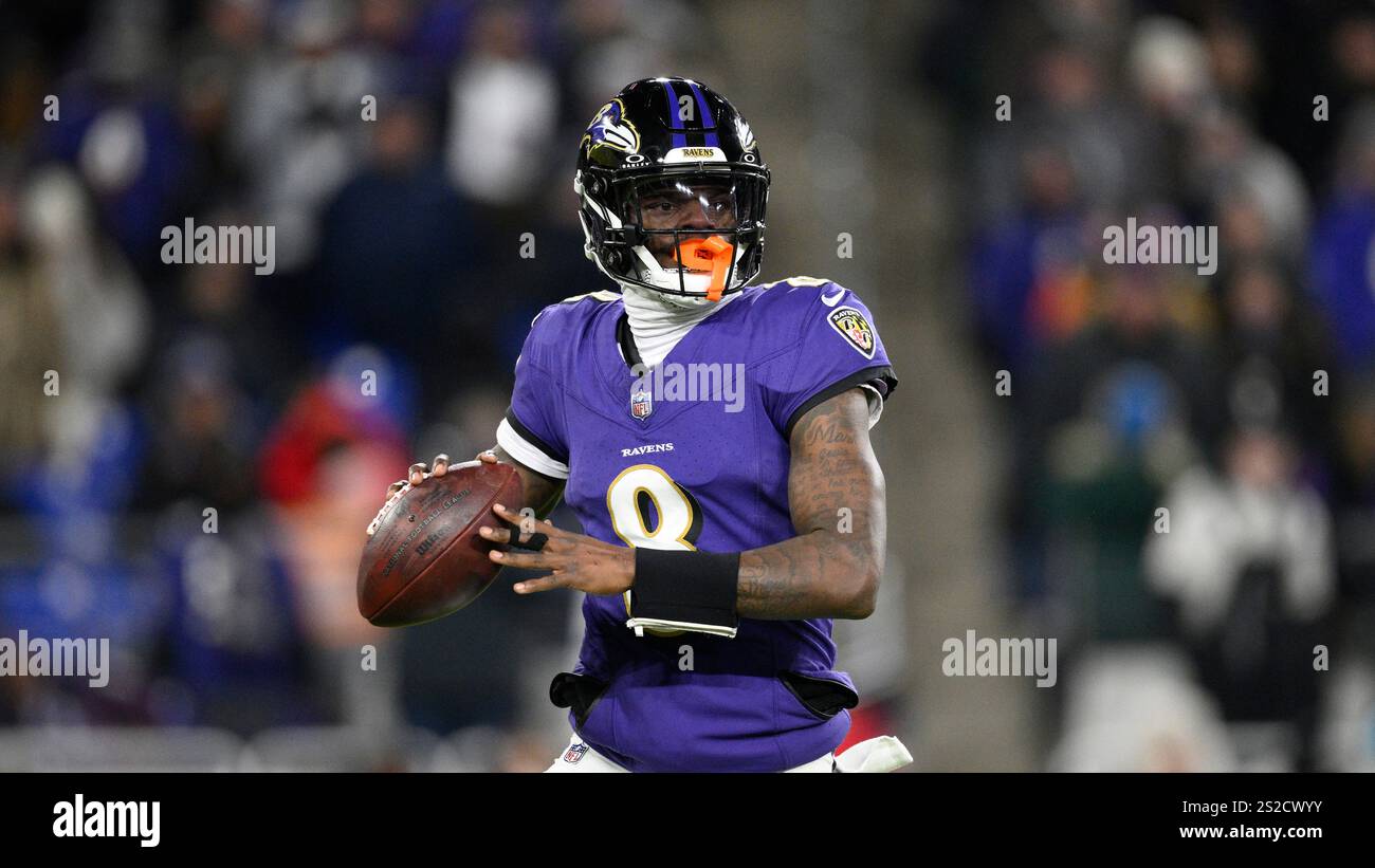 Baltimore Ravens quarterback Lamar Jackson (8) in action during the ...