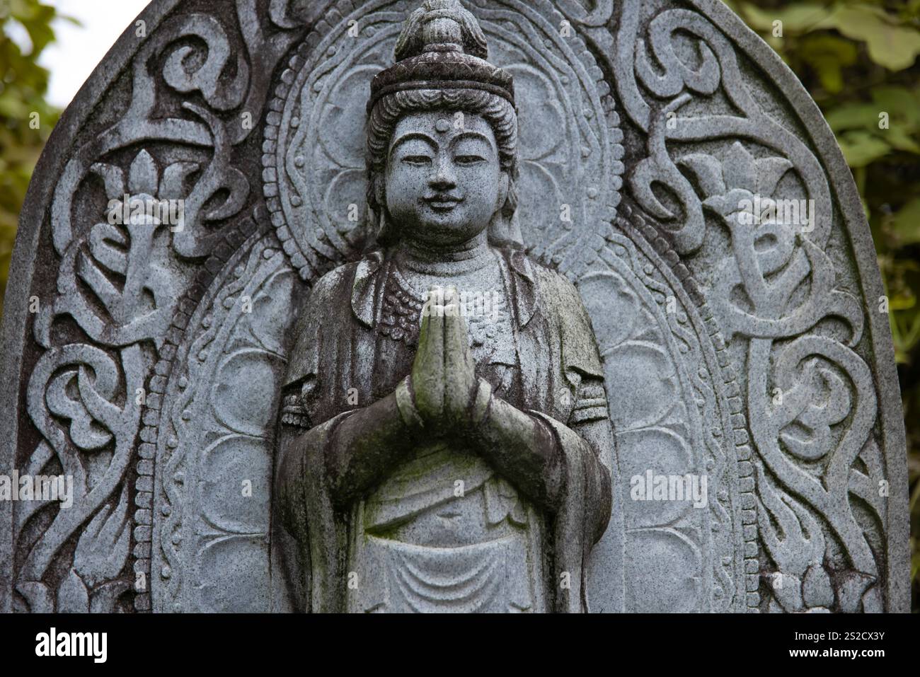 A religious stone statue of Bodhisattva Samantabhadra at Japanese ...