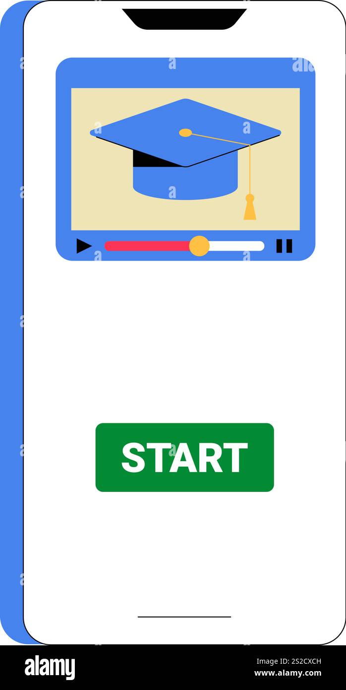 Smartphone Displaying Educational Video In Flat Vector Illustration ...