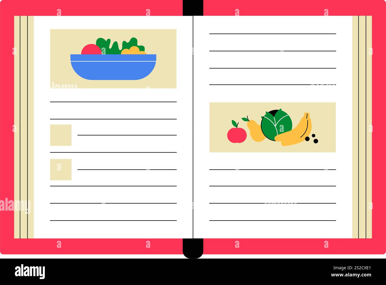 Open Recipe Book With Illustrated Ingredients In Flat Vector ...