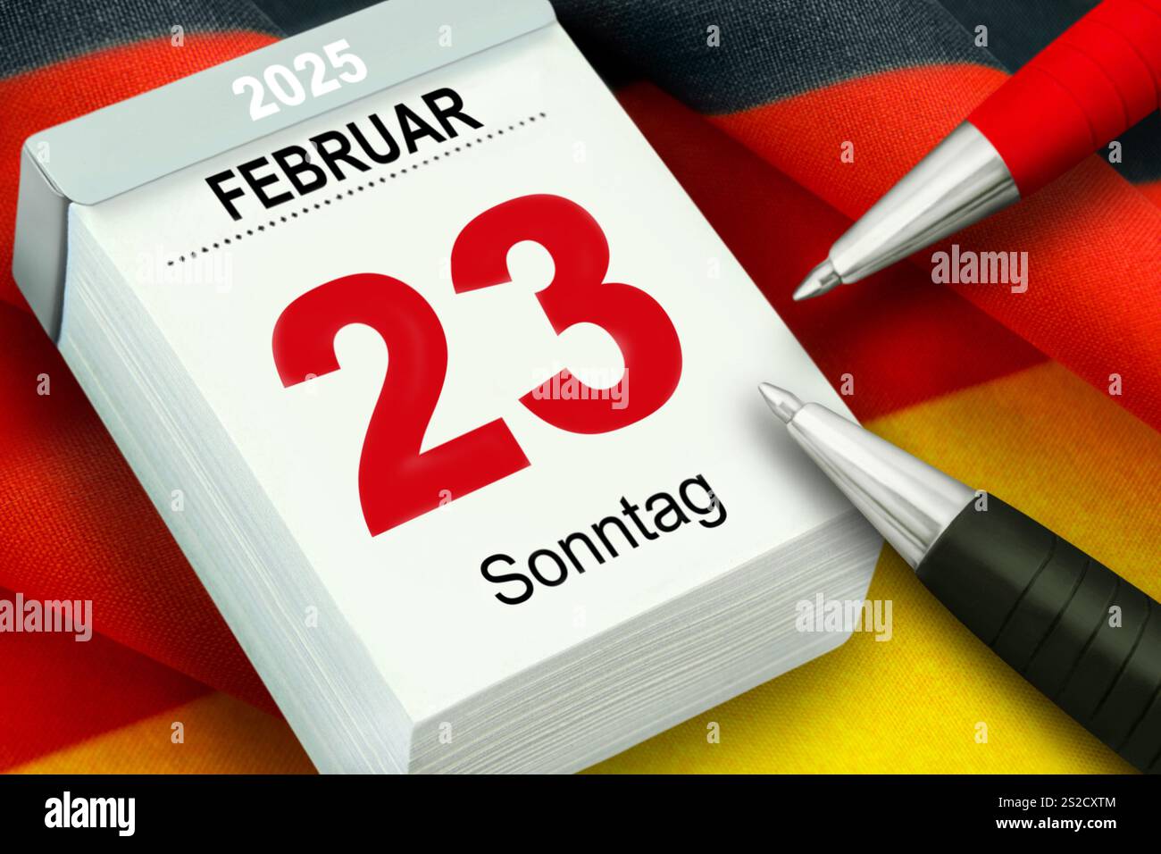Deutscher Kalender Datum 23. Februar 2025 Sonntag und Deutsche Flagge ...