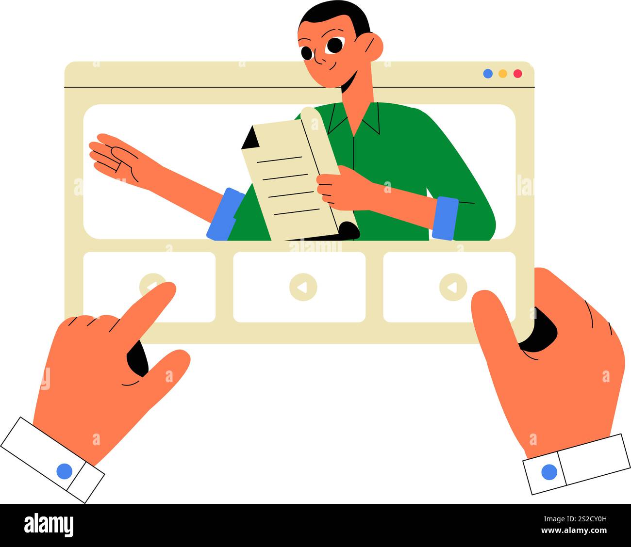 Hands Interacting With Browser Interface In Flat Vector Illustration Symbolizing Online Learning ...