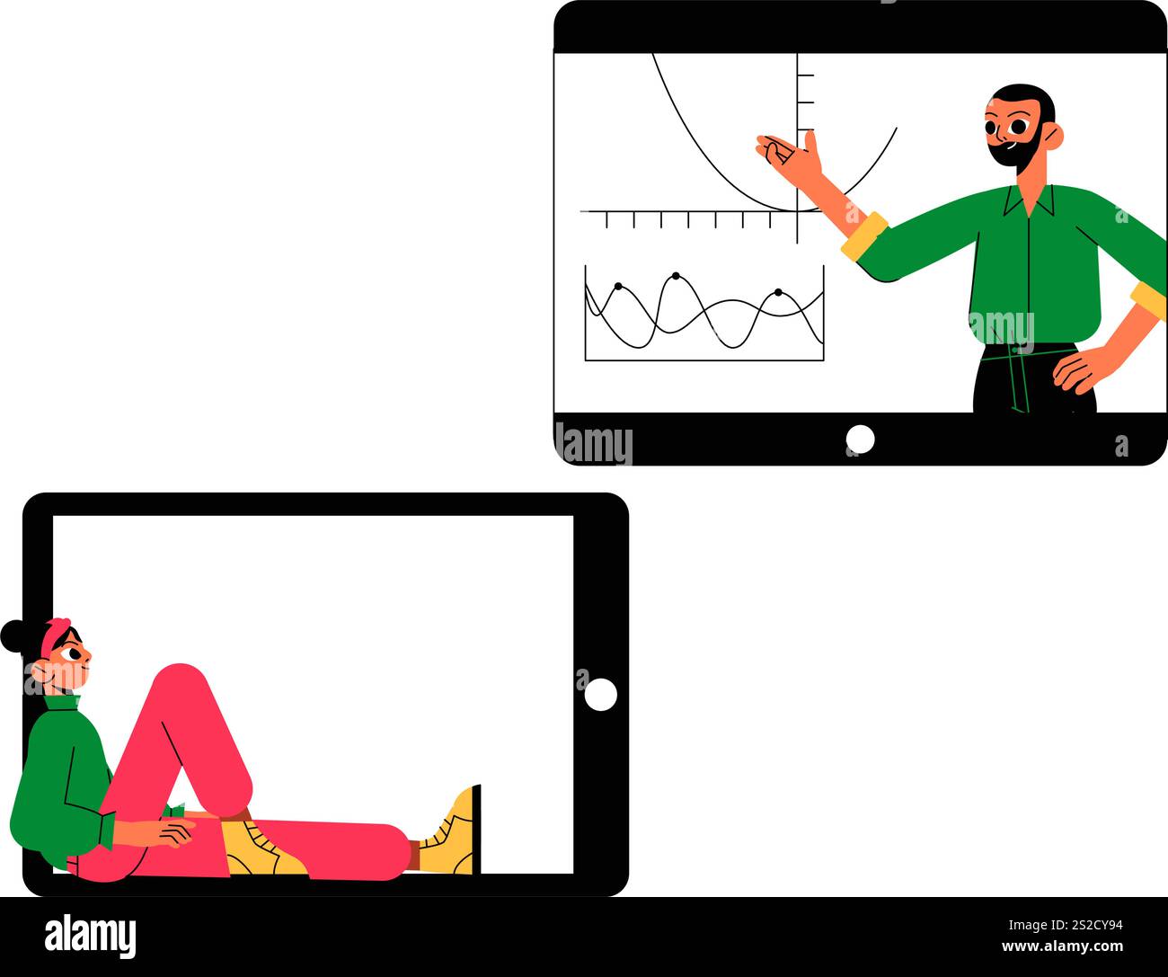 Student Watching Online Class On Tablet With Teacher Explaining On ...